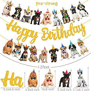 Dog Happy Birthday Banner Decorations Baby Dog Birthday Party Supplies Gold Glitter Puppy Birthday Banner Decorations for Pet Dog Theme Party Bunting Decoration Baby Shower Party Supplies