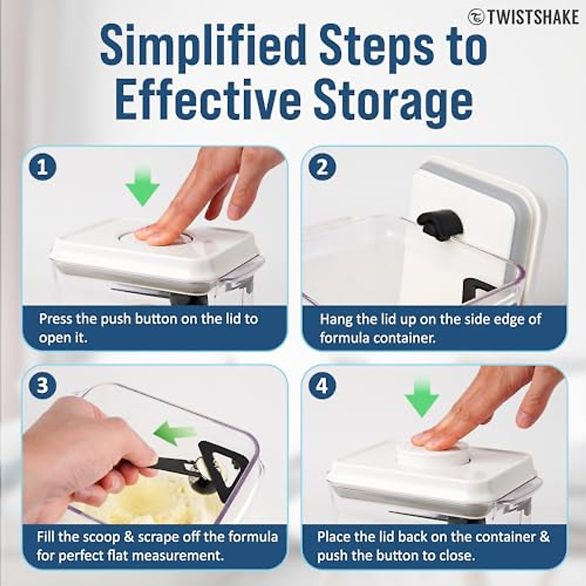 TWISTSHAKE Milk Powder Storage Container with Spoon 1700 ml - Sealed Milk Powder Dispenser with Airtight Lid - One-Handed Operation - BPA Free - White