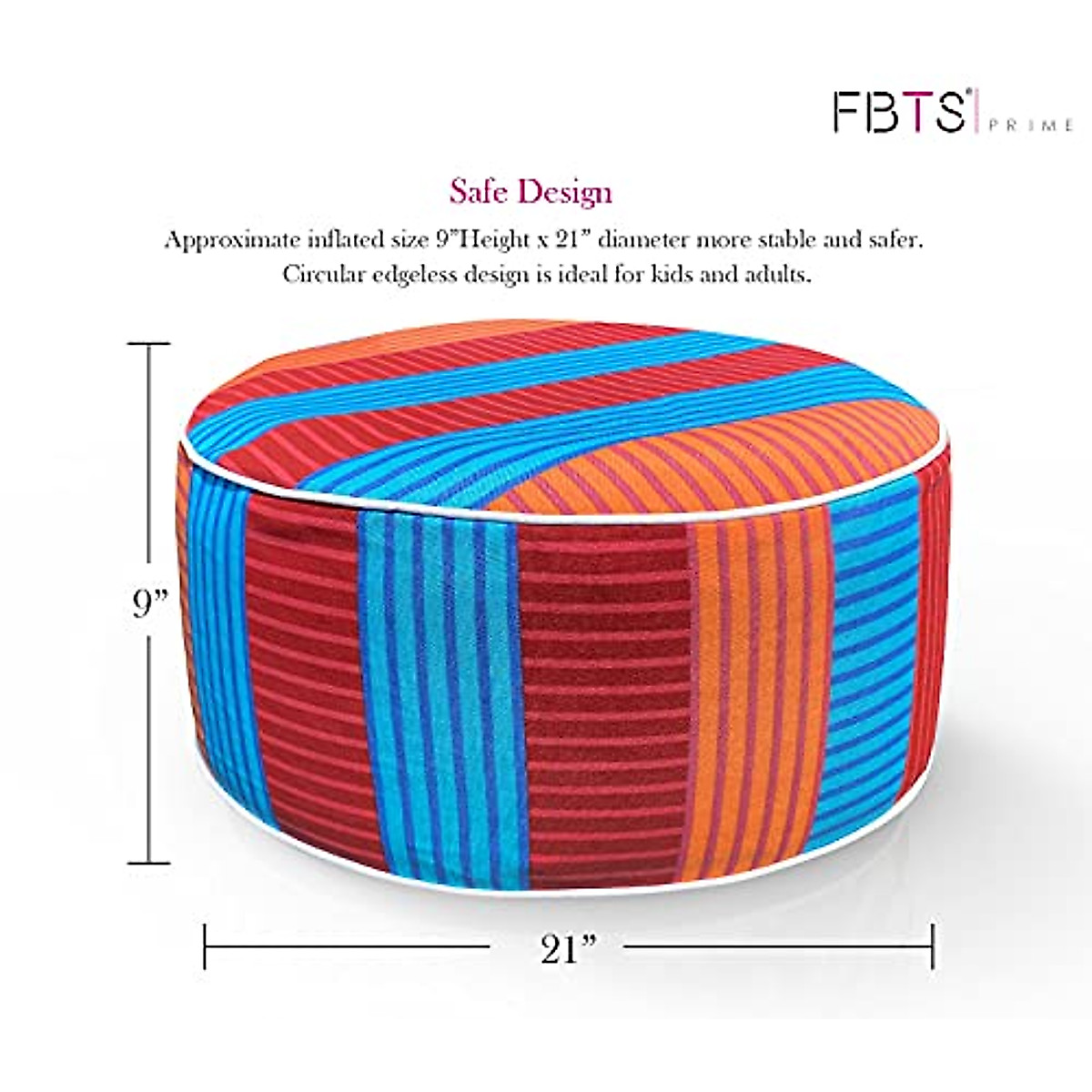 Outdoor Inflatable Ottoman Red Round 21x9 Inch Stripe Pattern Patio Foot Stools and Ottomans Portable Footrest