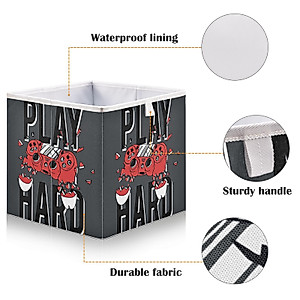 QUGRL Play Hard Game Storage Bins Organizer Broken Joystick Console Foldable Clothes Storage Basket Box for Shelves Closet Cabinet Office Dorm Bedroom 15.75 x 10.63 x 6.96 in