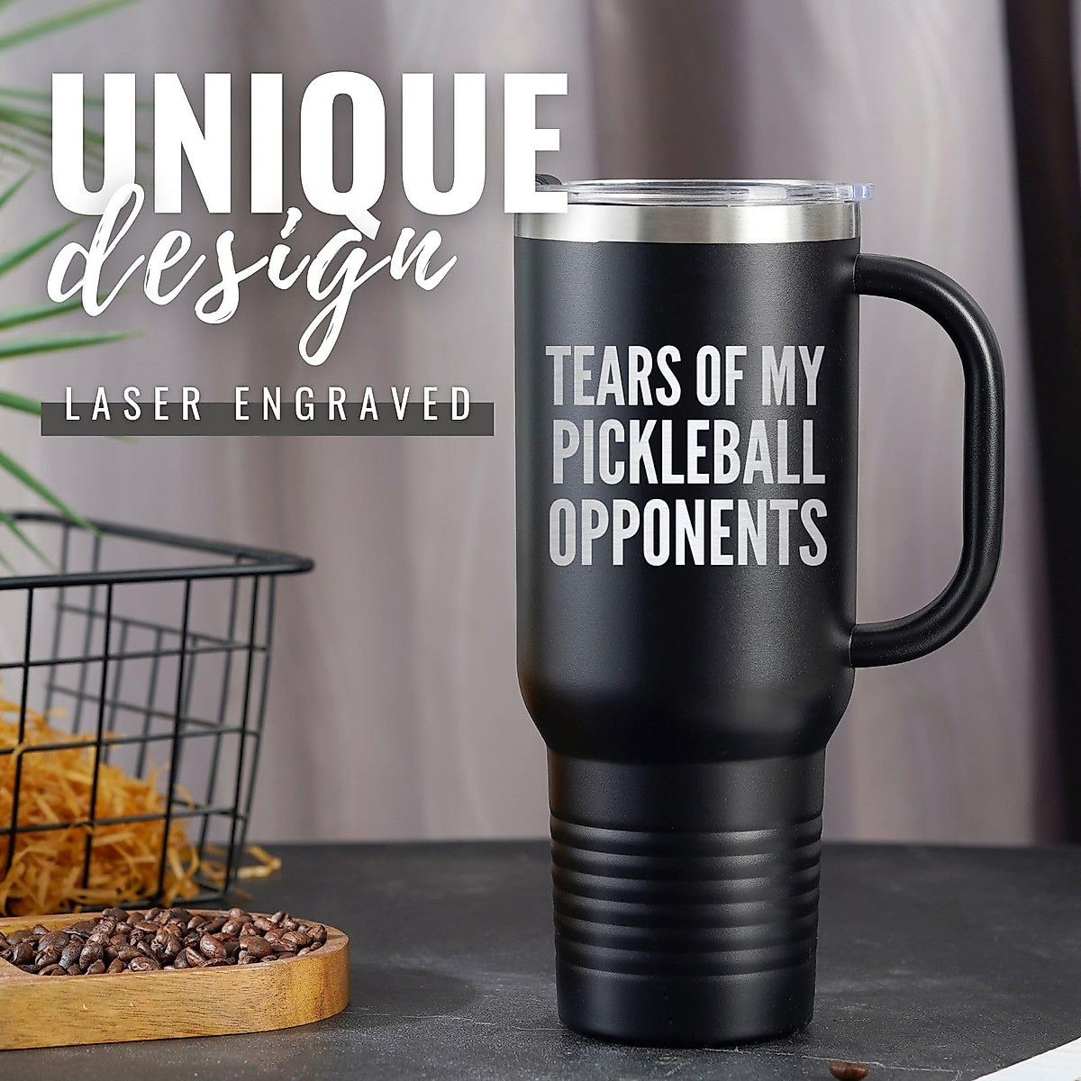 Onebttl Pickleball Gifts for Women/Men, Gifts for Pickleball Lovers, Insulated 40oz Stainless Steel Tumbler with Handle, TEAR OF MY PICKLEBALL OPPONENTS