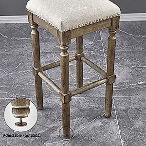 Ball & Cast Pub Height Bar Stools Upholstered Pub Stool Weathered Oak finish 30"H, Taupe Fabric 2-Pack