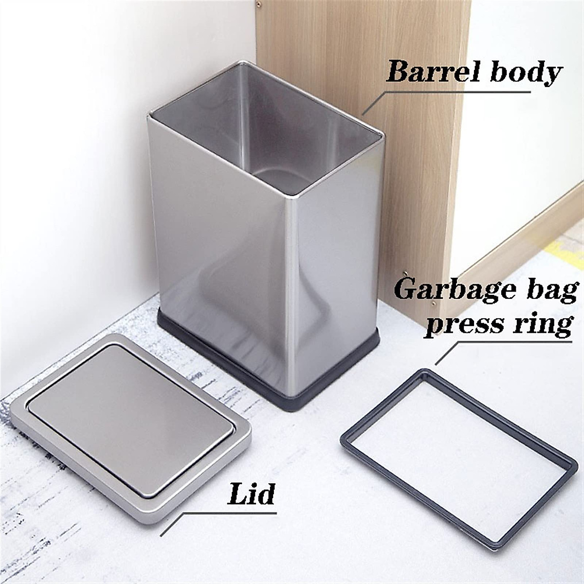 CLoxks Trash Cans 10L / 15L Stainless Steel Kitchen Trash Cans with Lid Large Capacity Living Room Bedroom Swing Cover Trash Cans Office Waste Paper Basket Kitchen Garbage can (Size : 15L)