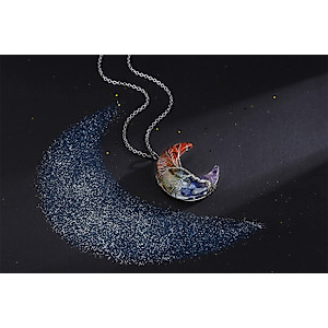 MAIBAOTA 7 Chakra Healing Crystal Necklace Tree Life Crescent Moon Phase Stone Pendant Necklaces Natural Reiki Spiritual Quartz Gemstone Mothers Day Gifts for Mom Hippie Witch Jewelry Gifts for Women