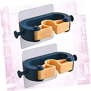 GAROZATION 2pcs Mop Broom Holder Wall Mount Clothes Rack Self Adhesive Broom Holder Wall Mount Clothing Rack Mop Wall Hanger Mop Holder Wall Mounted Clothes Rack Heavy Duty Mop Sweeper Blue