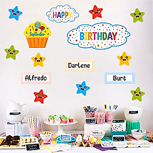 64 Pcs Happy Birthday Bulletin Board Set Bright Cupcake Cut-Outs for Calendars Classroom Decoration