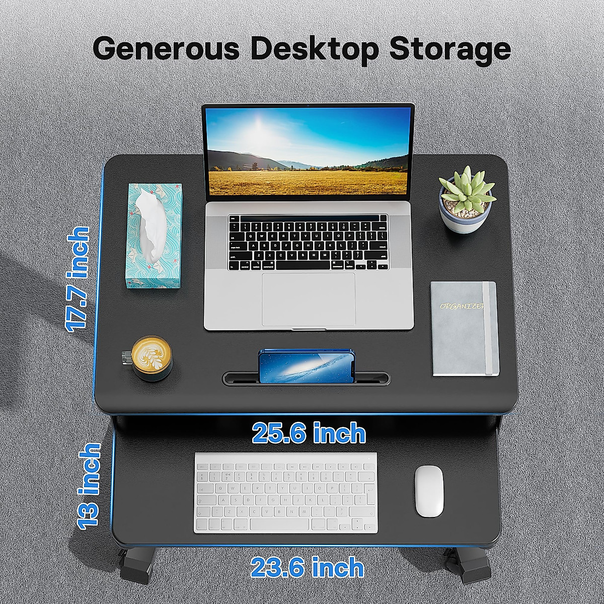 BONTEC Mobile Standing Desk with Keyboard Tray, Mobile Podium, Computer Workstation Up to 33Lbs, Laptop Sit or Stand Desk on Wheels, Height Adjustable Stand Up Table for Living Room, Bedroom, Office