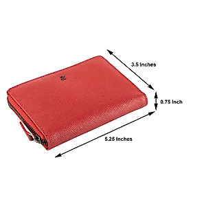 Zinda Genuine Leathers Women’s Wallet Mini Purse Zip Around RFID Protection (Red)