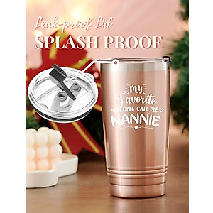 Onebttl Nannie Gifts for Grandma, Insulated Stainless Steel Wine Tumbler with Lid, For Grandma on Birthday, Mother’s Day, Christmas, Rose Gold, (20 oz) My favorite people call me Nannie