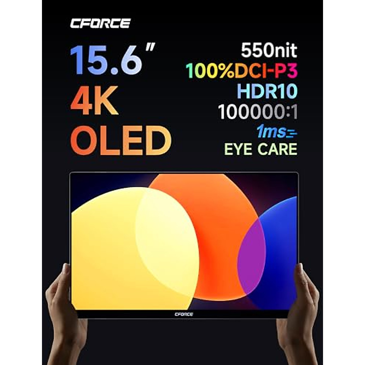 c-force 4K OLED Portable Monitor 15.6'' 100% DCI-P3 USB C HDMI Computer Display HDR Gaming Monitor Speakers Ultra Slim & Eye Care Travel External for Laptop Mac PC Phone PS5 Xbox Switch