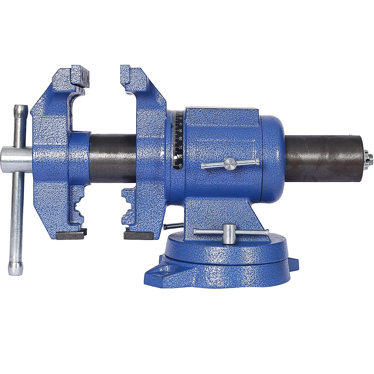 5" Multi-Jaw Heavy Duty Rotating Bench Vise, Multipurpose Vise Bench, 360-Degree Rotation Clamp on Vise with Swivel Base & Head with Anvil - 5 Inch Blue