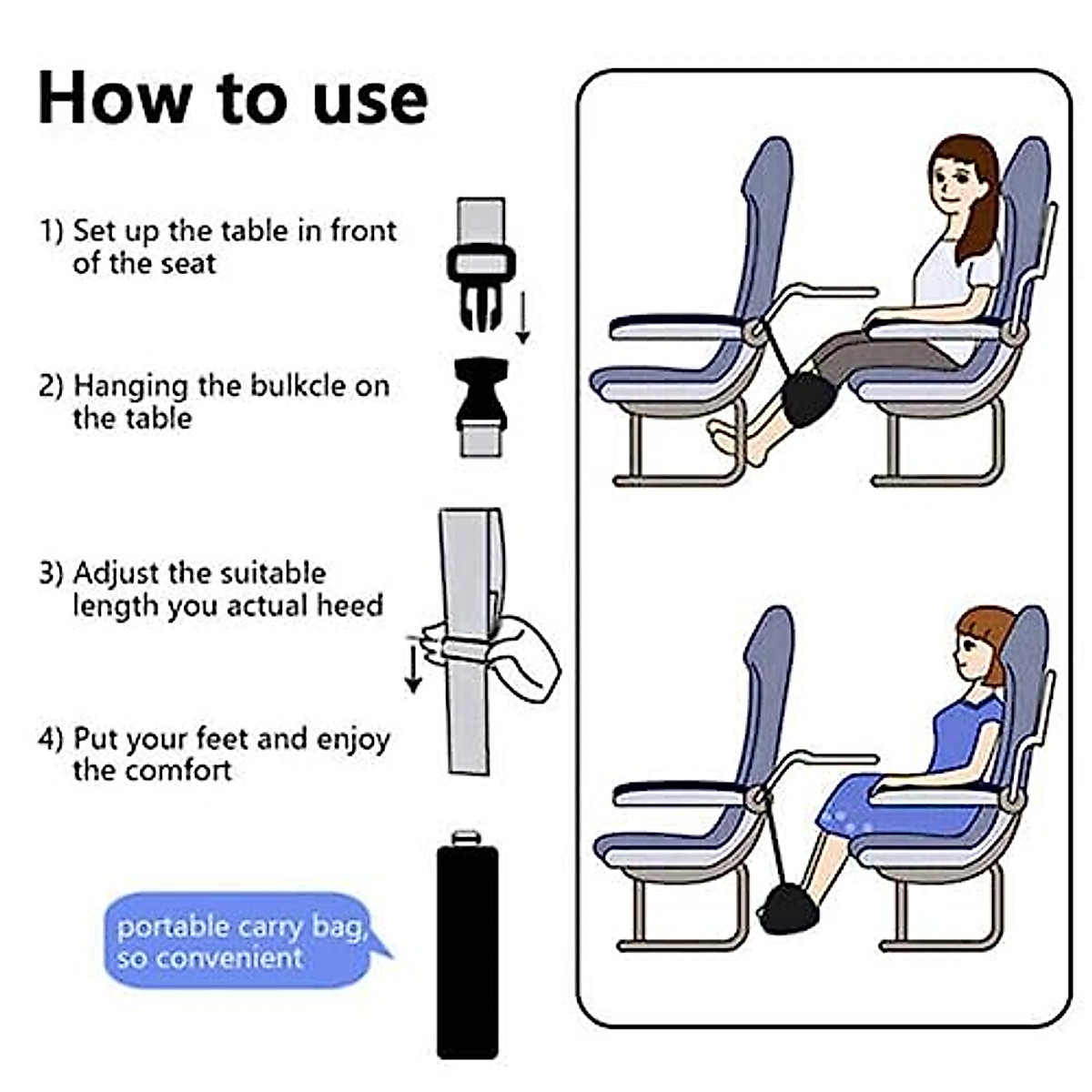 Airplane Travel Footrest Portable Foot Hammock for Long Flight Bus Train Office Home -Foot Rest Under Desk for Office Helps to Prevent Swelling and Soreness
