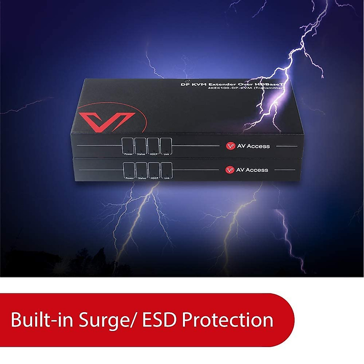 AV Access HDBaseT DisplayPort KVM Extender, Zero Latency, 4k@30Hz/1080P@120Hz DP 1.2 PoE Extender with 2 USB 2.0 Ports for Keyboard and Mouse, EDID, PoE Function, Over Single Cat5e/6/6a/7 Up to 330ft