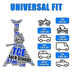 TCE 3 Ton (6,000 LBs) Capacity Double Locking Steel Jack Stands, 2 Pack, Blue, AT43002AU