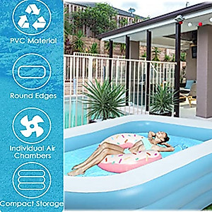 TLSUNNY 8FT/10FT Inflatable Pool, Large Full-Sized Family Pools for Teens and Adults, Thickened Rectangular Swimming Lounge Pool, Blow-up Wear-Resistant Pool, for Garden, Backyard Water Party