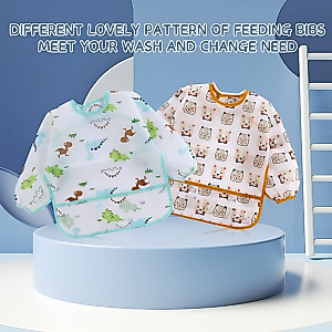 HaimoBurg 4 Pcs Long Sleeved Baby Infant Toddler Bibs Sleeved Bibs 8-36 Months