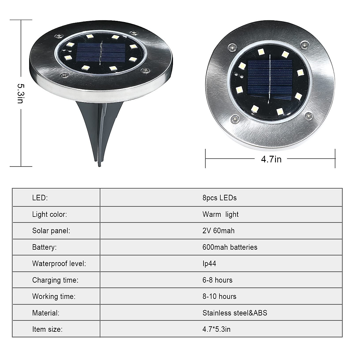 ABCCANOPY Solar Ground Lights 8 Pack, Waterproof Outdoor Solar Garden Lights, Landscape Lights for Pathway,Yard,Deck,Lawn,Patio,Walkway (Warm Light)