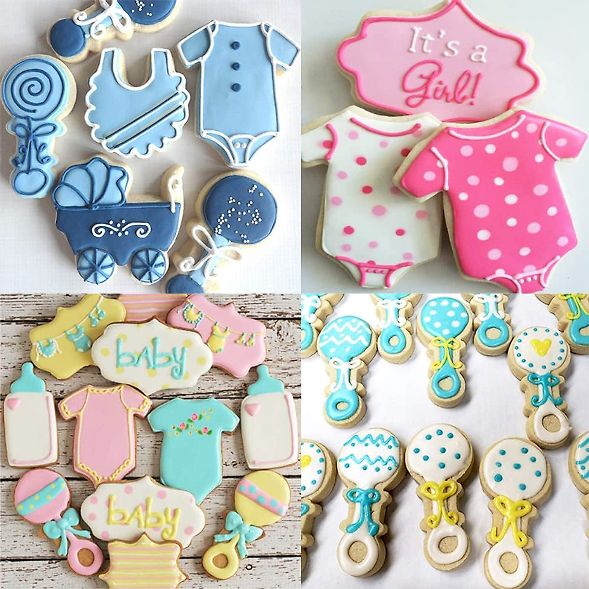 KANNTIE 5-Piece Baby Shower Cookie Cutter Set, Bib, Bottle, Rattle, Onesie and Baby Carriage