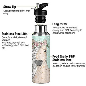 Flower Horse Water Bottle Stainless Steel Vacuum Insulated Water Bottle Standard Mouth Bottle with Wide Handle