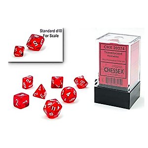 Chessex Dice Set – 10mm Translucent Red/White Plastic Polyhedral Dice Set – Dungeons and Dragons D&D DND TTRPG Dice – Includes 7 Dice - D4 D6 D8 D10 D12 D20 D% (CHX20374)