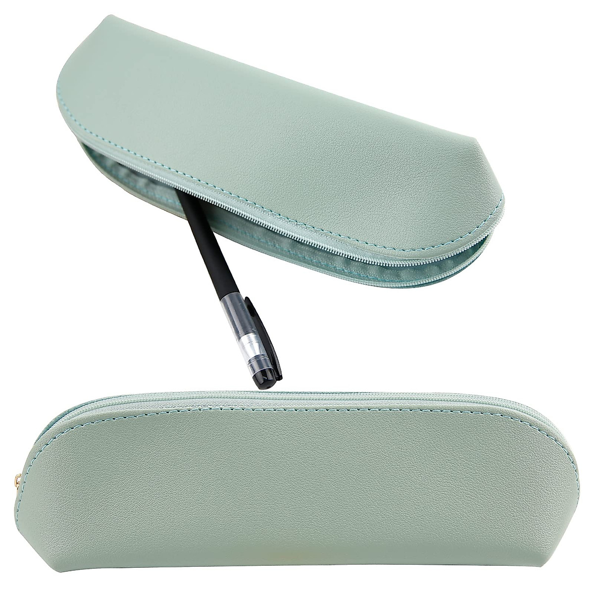 Pencil Case Stationery Pouch Zipper Bag Case Leather Small Pen Pouch for Pencils Pens Markers Cosmetic Makeups Change Coin (Light Blue)