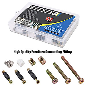 Glarks 125Pcs 3-in-1 Furniture Connecting Hardware Set, Hex Socket Cap Furniture Barrel Screws Bolt Nuts & Cam Fitting & Pre-Inserted Nut & Eccentric Wheel for Crib, Wardrobe Splicing, Cabinet Drawer