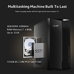 Acer Aspire TC-1780-UA92 Desktop | 13th Gen Intel Core i5-13400 Processor | 8GB 3200MHz DDR4 | 512GB M.2 SSD | SD Card Reader | Intel Wi-Fi 6E AX211 | Windows 11 Home, Black