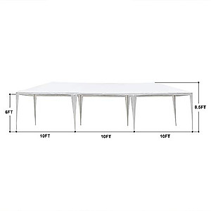 Simply-Me 10' x 30' Outdoor Canopy Tent White Wedding Gazebo Canopy Party Tent Practical Waterproof Tent with Brighter Windows,5 Removable Side Walls