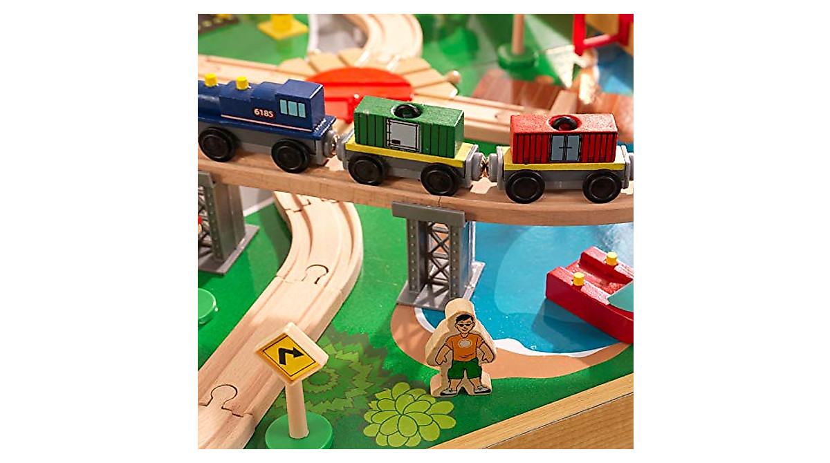 KidKraft Adventure Town Railway Wooden Train Set & Table - Easy Assembly