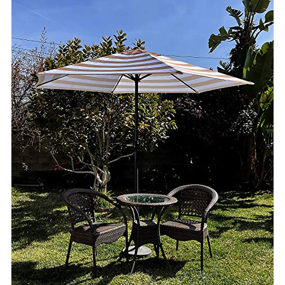 BELLRINO DECOR BELLRINO Replacement 9 ft 6 ribs MEDIUM COFFEEWHITE STRIPE STRONG & THICK Umbrella Canopy (Canopy Only)