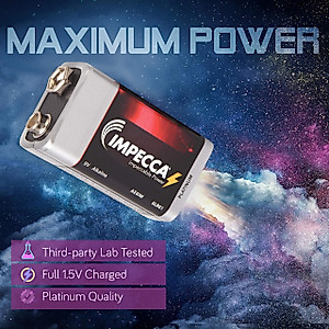 Impecca 9 Volt Batteries, Premium Alkaline (24-Pack) High Performance, Ultra Long Lasting, and Leak-Resistant All-Purpose 9V, 24 Count, 6LR61 - Platinum Series