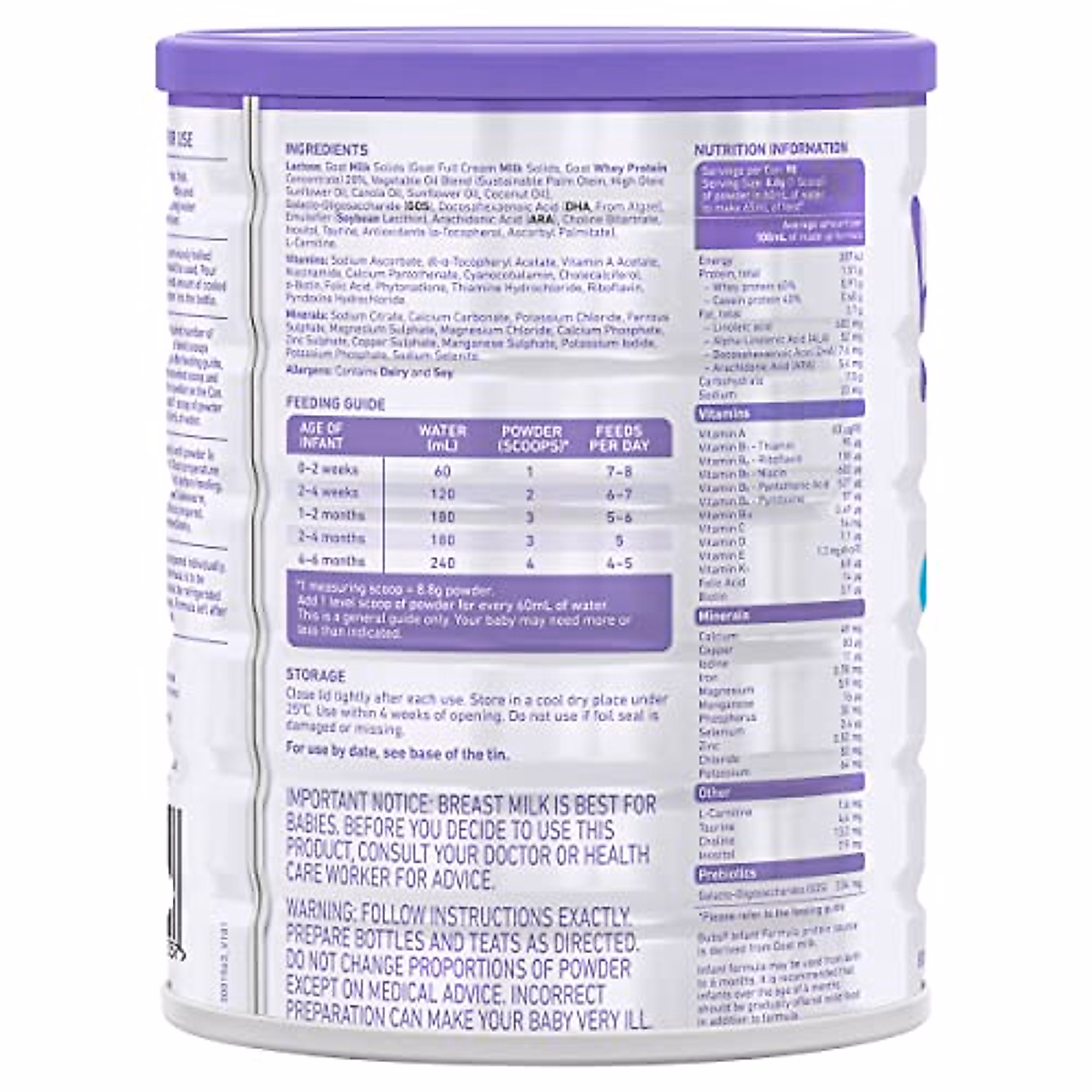 Bubs Goat Milk Infant Formula Stage 1, Infants 0-6 months, Made with Natural Goat Milk, 28.2 oz