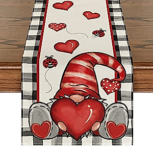 Artoid Mode Buffalo Plaid Gnome Mother's Day Table Runner, Holiday Kitchen Dining Table Decoration for Home Party Indoor 13x72 Inch