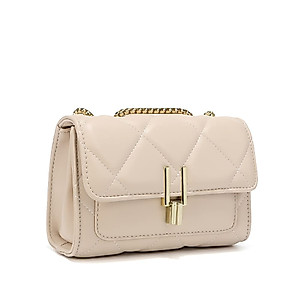 NW Crossbody Bags for Women Quilted Shoulder Purses and Handbags Lattice Texture with Chain Strap (Beige)