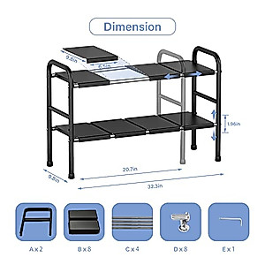 POJORY Under Sink Organizers, 2 Tier Expandable Cabinet Shelf Organizer with 8 Detachable Panels for Under Kitchen Bathroom Storage, Multi-Use Under Sink Organizers and Storage,Black