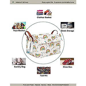 ONOEV Rectangular Fabric basket with cover and handle, decorative basket and closet storage box for clothes, books and sundries（rainbow with lid）, 14.9x10.2x9.05 Inch (Pack of 1)