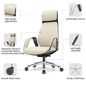 EUREKA ERGONOMIC Genuine Leather Office Chair Ergonomic Executive Chair, Modern Office Chair Home Office Desk Chairs with Wheels, Luxury Office Chair High Back Office Chair with Arms & Aluminum Base