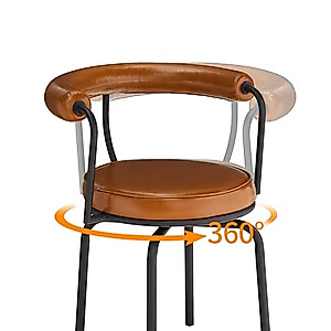 Art Leon Swivel Dining Chairs, Set of 2, Faux Leather Upholstered Dining Room Chairs, Modern Accent Armchairs with Black Metal Legs for Kitchen Living Room Bedroom, Brown