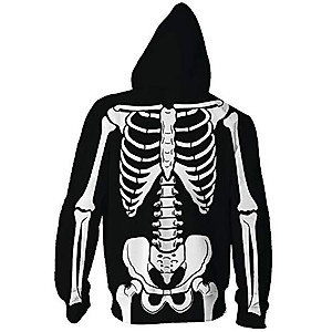 uideazone Halloween Jacket for Men Women Skeleton Skull Printed Zip Up Hoodies Cosplay Costume