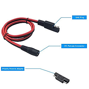(2 Pack) COMeap SAE Plug to DC 5.5 x 2.1mm Female Adapter Cable with SAE Polarity Reverse Adapter for Solar Panel Charger and Automotive Battery 14AWG 23.6-Inch(60cm)