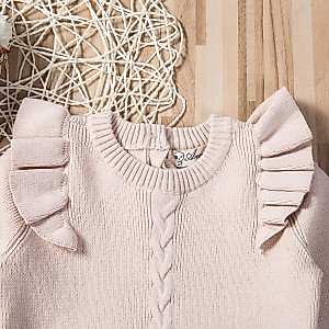 Merqwadd Infant Toddler Baby Girl Pleated Dress Solid Longsleeve Knit Sweater Winter Dress (3-6 Months,B-Ruffle Sweater Apricot)