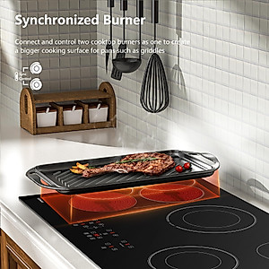 Gudsunal 30 Inch Electric Cooktop 5 Burners, ETL & FCC Certificated, Sync Elements, Keep Warm Setting, 9 Heating Level, Timer, Child Lock & Auto Shutdown, Drop-in Electric Stove Top