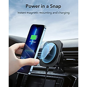 ESR Magnetic Wireless Car Mount Charger (HaloLock), Compatible with MagSafe Car Charger, Air Vent Car Phone Holder for iPhone 14/13/12 Series, Car Accessories, Fast Charging, Strong Magnets, Black