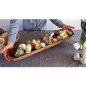 Decorative Wooden Dough Bowls Decor 30 Inch, Rustic Wood Long Dough Bowls, Large Carved Dough Bowl, Long Wooden Bowl, Bread Shaped Bowl, Wooden Large Dough Bowl Centerpieces, Long Bowls Decor