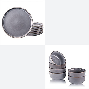 AmorArc Ceramic 10.5inch Dinner Plates and Cereal Bowls set(12PCS), Dishwasher & Microwave Safe, Reactive Grey-Rustic Style