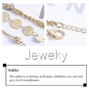 Jeweky Boho Layered Sequines Anklets Beads Foot Jewelry Chain Ankle Bracelets for Women and Girls (Gold)