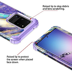 Rancase Compatible with Galaxy S20 Ultra Case,Three Layer Heavy Duty Shockproof Protection Hard Plastic Bumper +Soft Silicone Rubber Protective Case for Samsung Galaxy S20 Ultra 6.9 inch,Purple