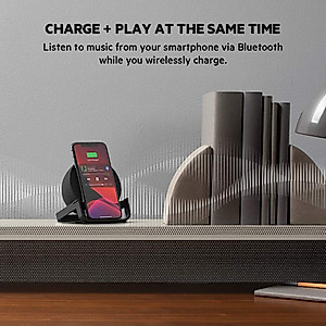 Belkin Quick Charge Wireless Charger + Bluetooth Speaker - Qi-Certified Charger Stand for iPhone, Samsung Galaxy & More - Charge While Listening to Music, Streaming Videos, & Video Calling - Black