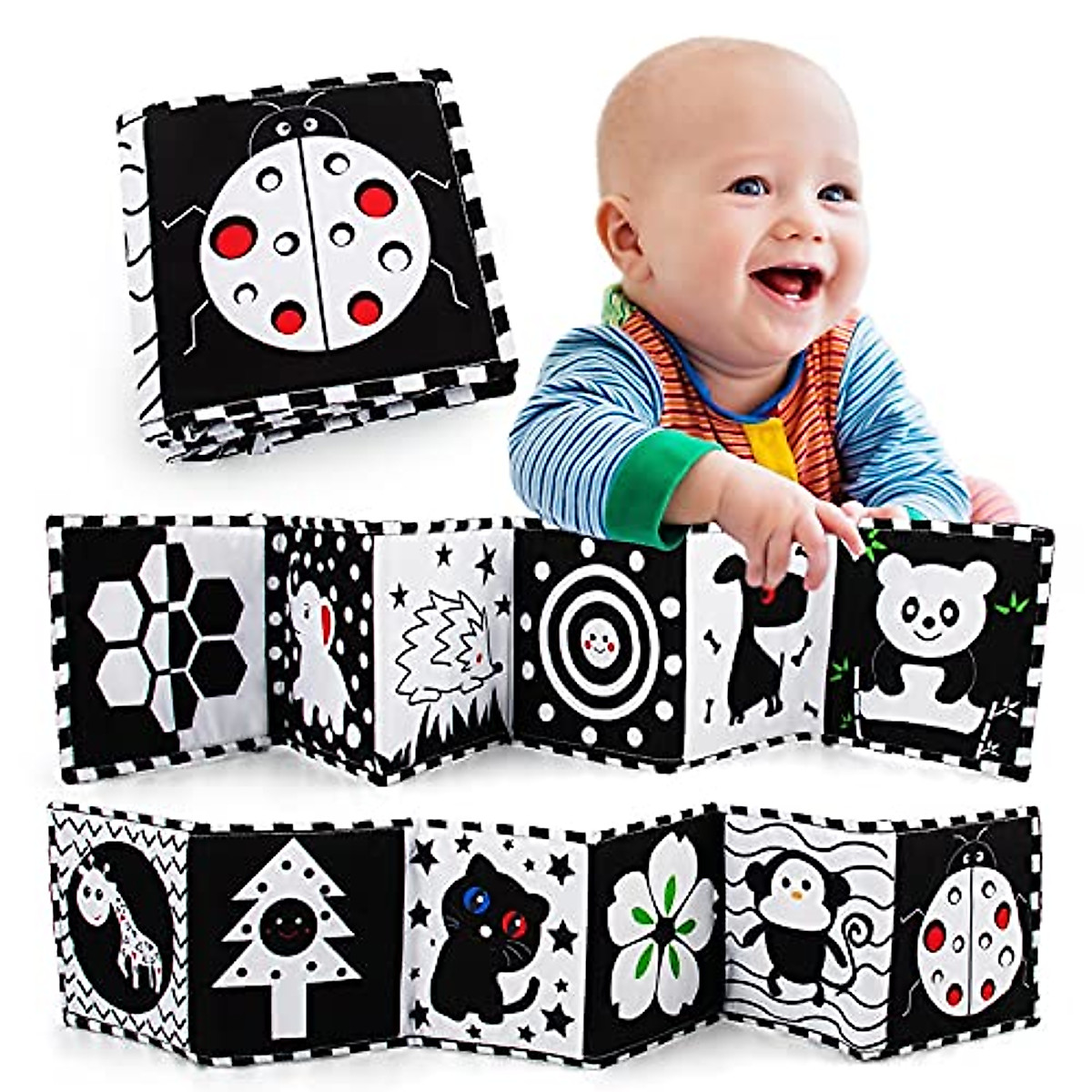 teytoy Black and White High Contrast Sensory Baby Toys Baby Soft Book for Early Education, Infant Tummy Time Toys, Three-Dimensional Can Be Bitten and Tear Not Rotten Paper Newborn Toys (Ladybug)