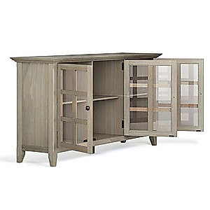 Solid Wood Storage Cabinet with Tempered Glass Doors, Multi Functional Sideboard with Adjustable Shelf for Living Room, Bedroom and Kitchen, Entryway Shoe Organizer in Distressed Grey